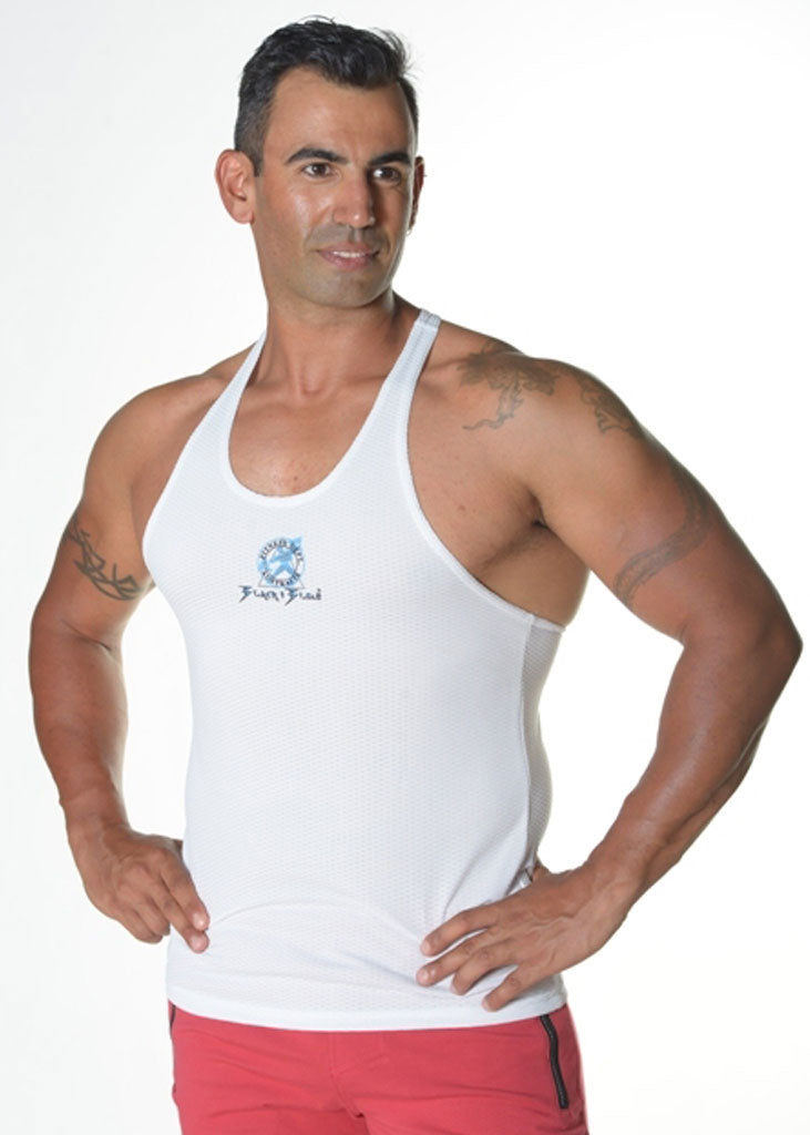 Men's T-Back Bubble Fabric Singlet – Black and Blue Fashion